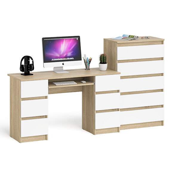 Стол компьютерный Мори МС-2 + Комод МК700.5, цвет дуб сонома/белый