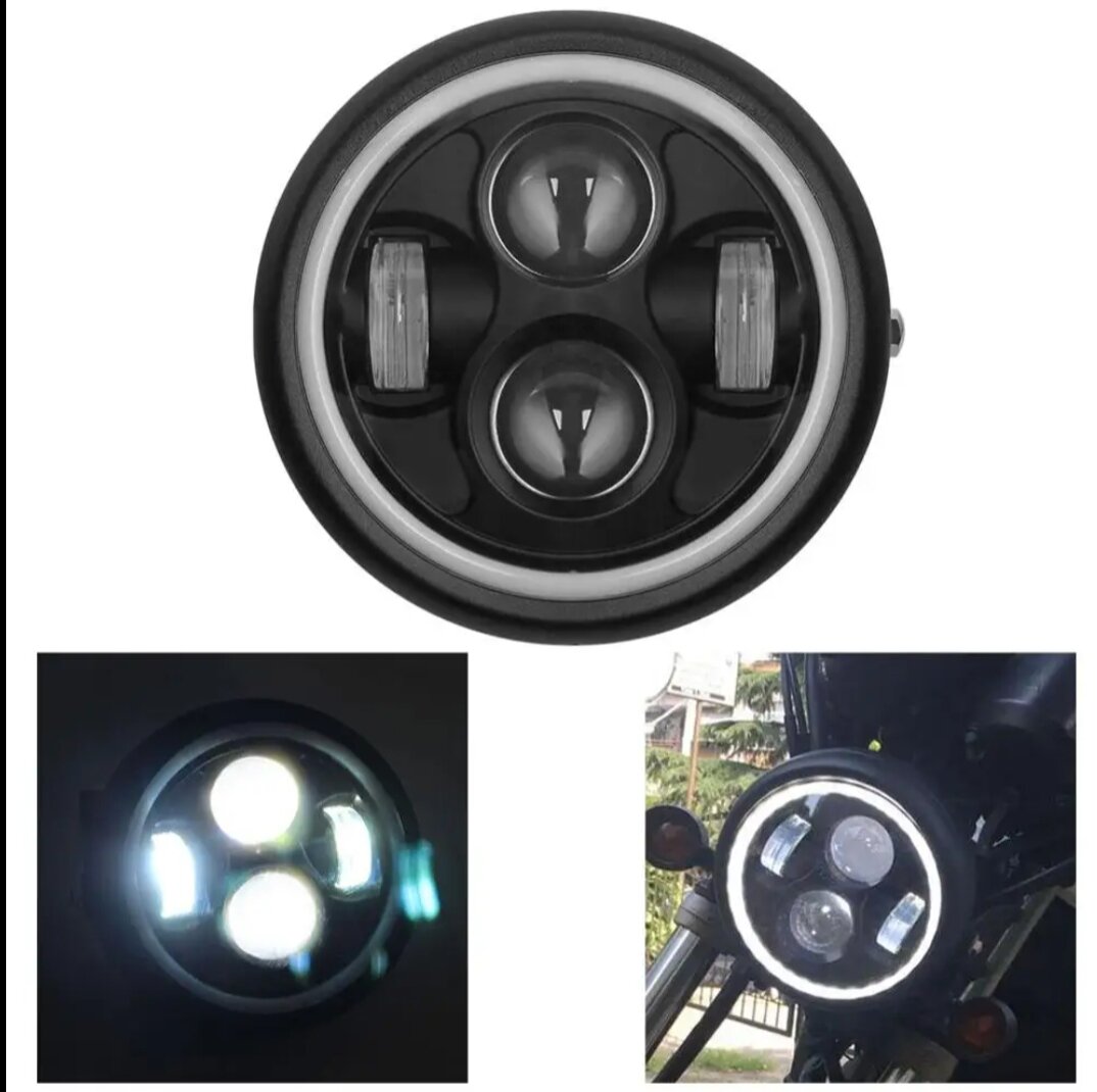 Светодиодная фара мотоцикла с кольцом Ангела 14 х 16 см 12В 30Вт 2160Лм, холодный белый