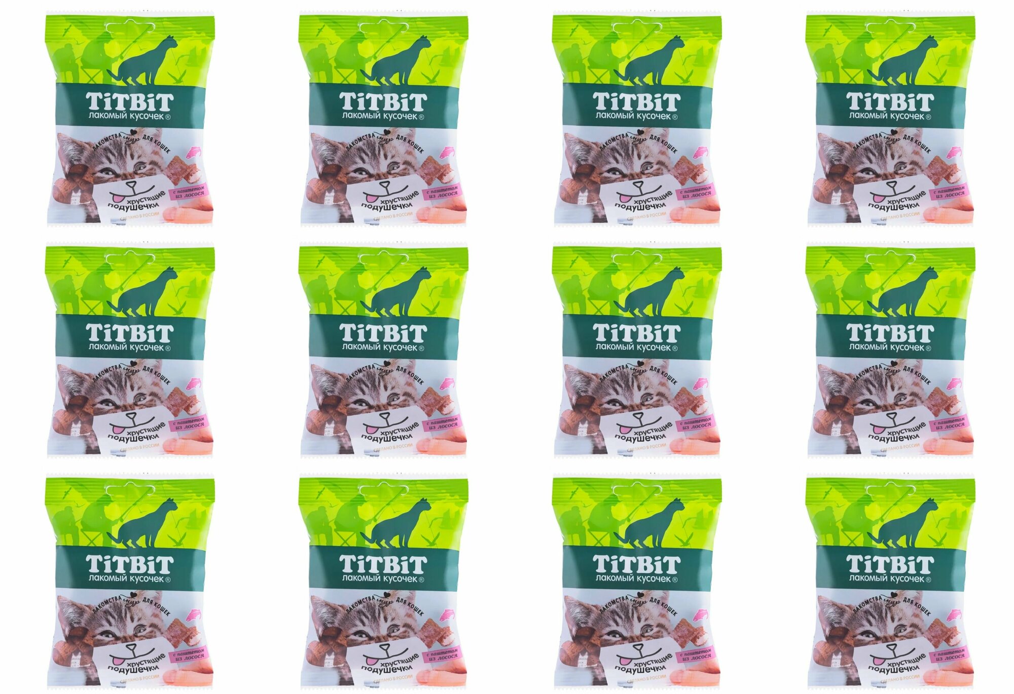 Titbit Лакомство для кошек Хрустящие подушечки с паштетом из лосося,30 г,12 шт