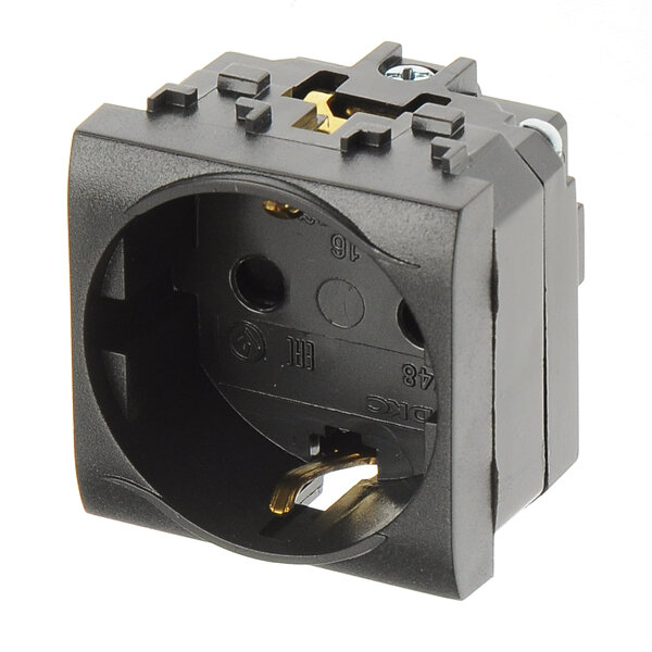 Механизм Brava 77482N розетки "евр" со шторками 2 модуля с/п чёрный ДКС