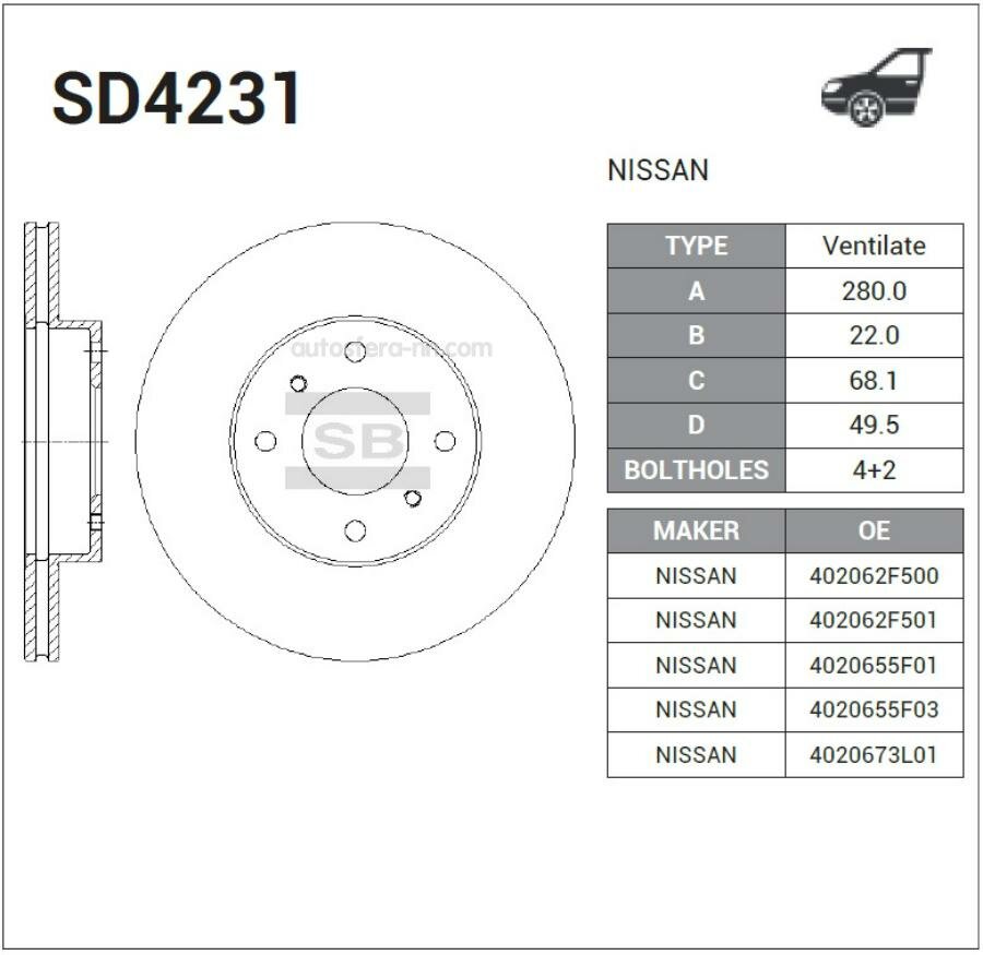 SANGSIN BRAKE SD4231 диск тормозной SD4231