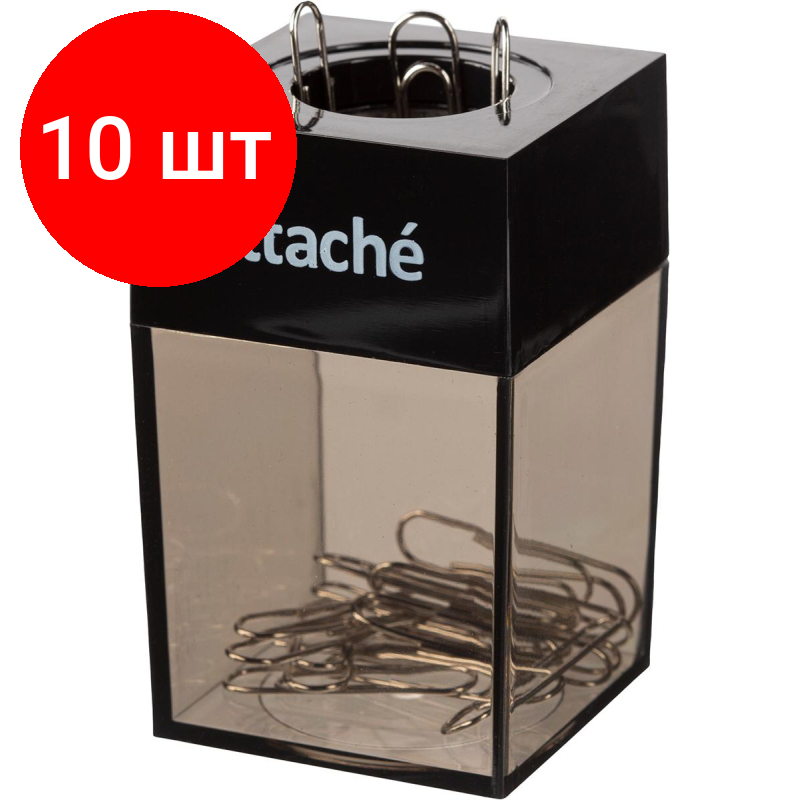 Комплект 10 штук, Скрепочница магнитная Attache с металл. скрепками 28 мм, цвет черный
