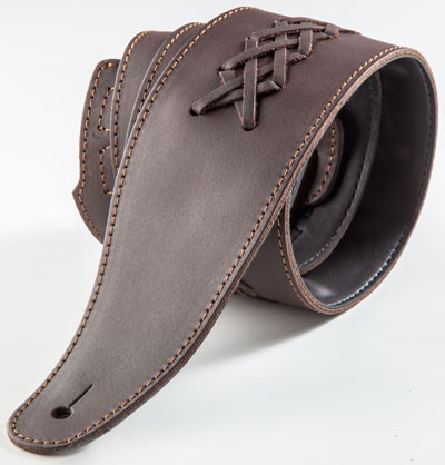 Guitar strap Magma MF02 - Double-layer brown leather guitar strap with weaving