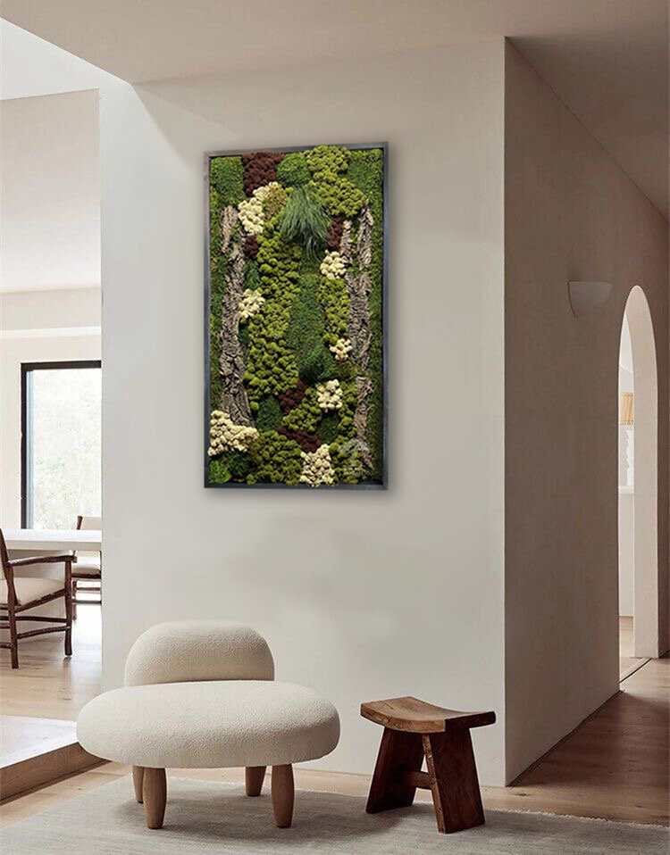 Картина "Olive" из стабилизированных мхов и растений в подарочной упаковке, 120*60 см, Графит