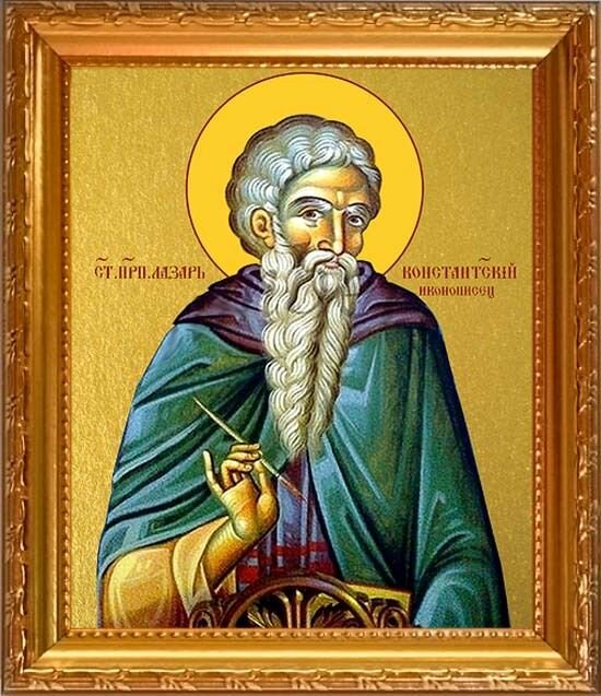 Лазарь Константинопольский, иконописец, исповедник, преподобный. Икона на холсте. (17 х 21 см / В раме)