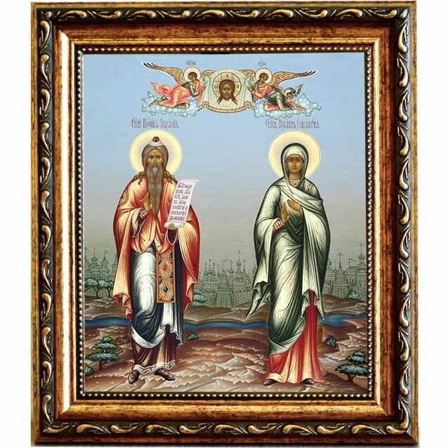 Пророк Захария и праведная Елисавета. Икона на холсте. (15 х 18 см / В раме)