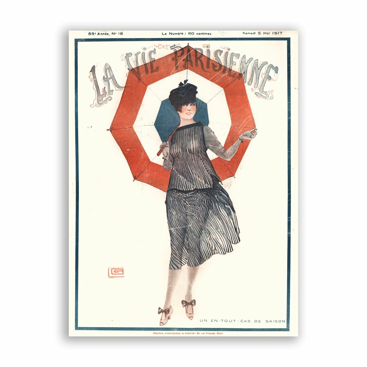 Постер на бумаге в стиле Пин-ап / La Vie Parisienne - Un en-tout-cas de saison / Размер 40 x 53 см
