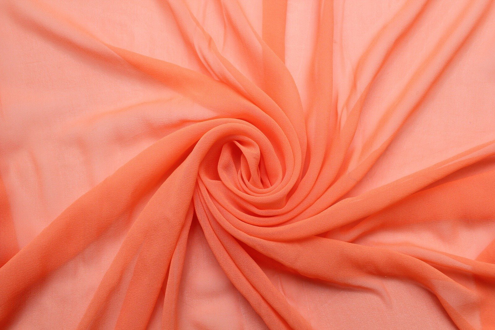 Ткань Шелковый креп-шифон стрейч ярко-персиковый, ш134см, 0,5 м