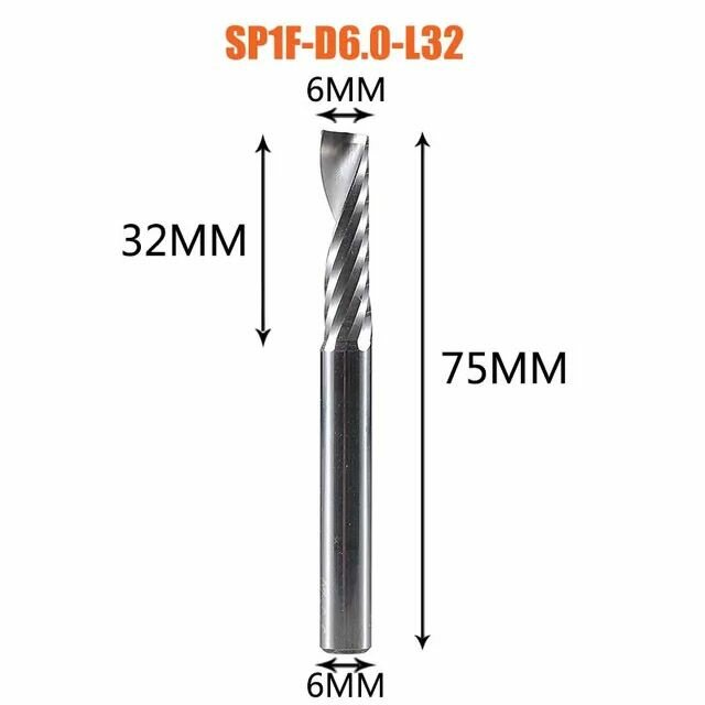 Dreanique однозаходная чистовая фреза по дереву для ЧПУ (6x32x75x6) SP1F-D6.0-L32 39770