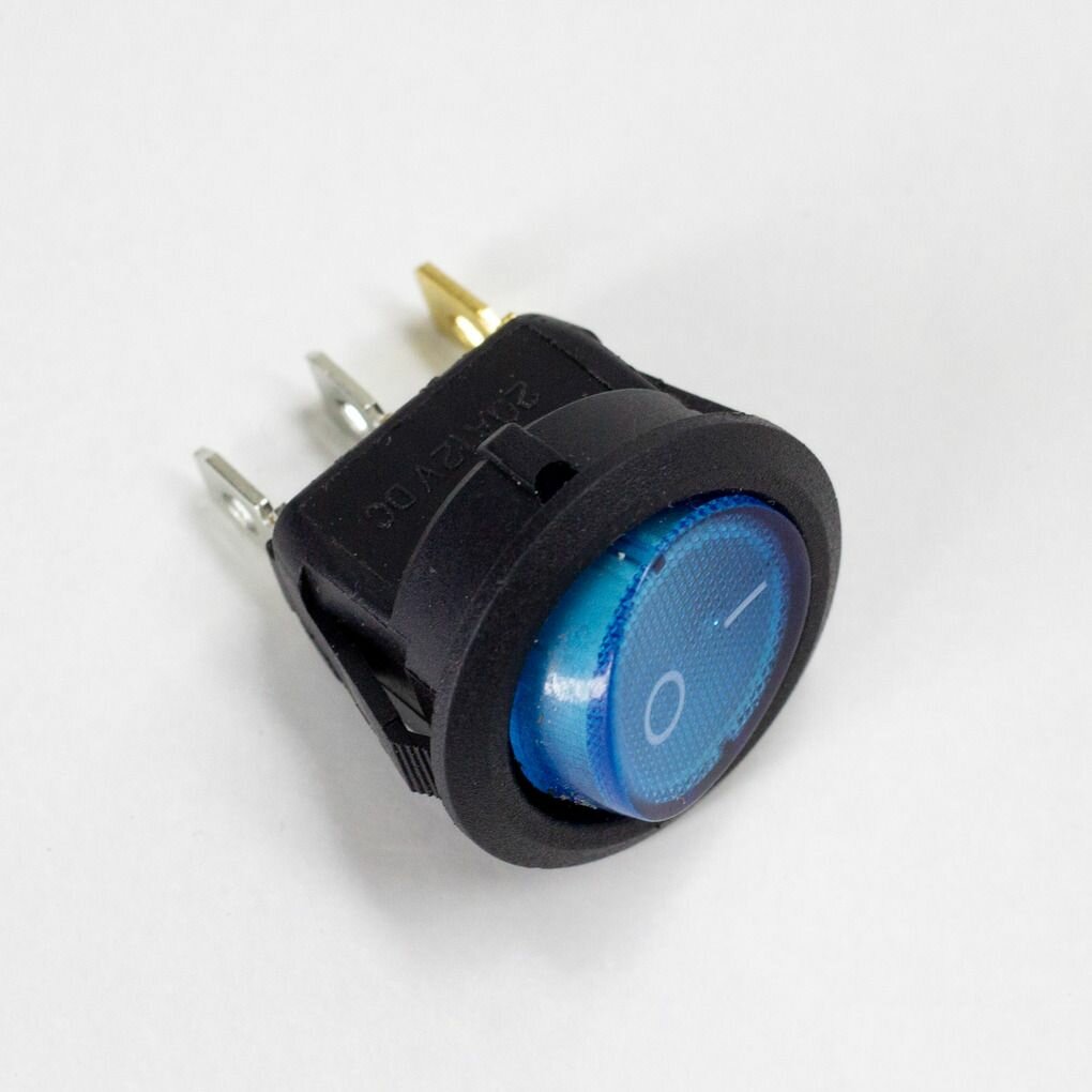 Кнопка 12V круглая с подсветкой, синяя, 3 контакта, производитель ALMEGA