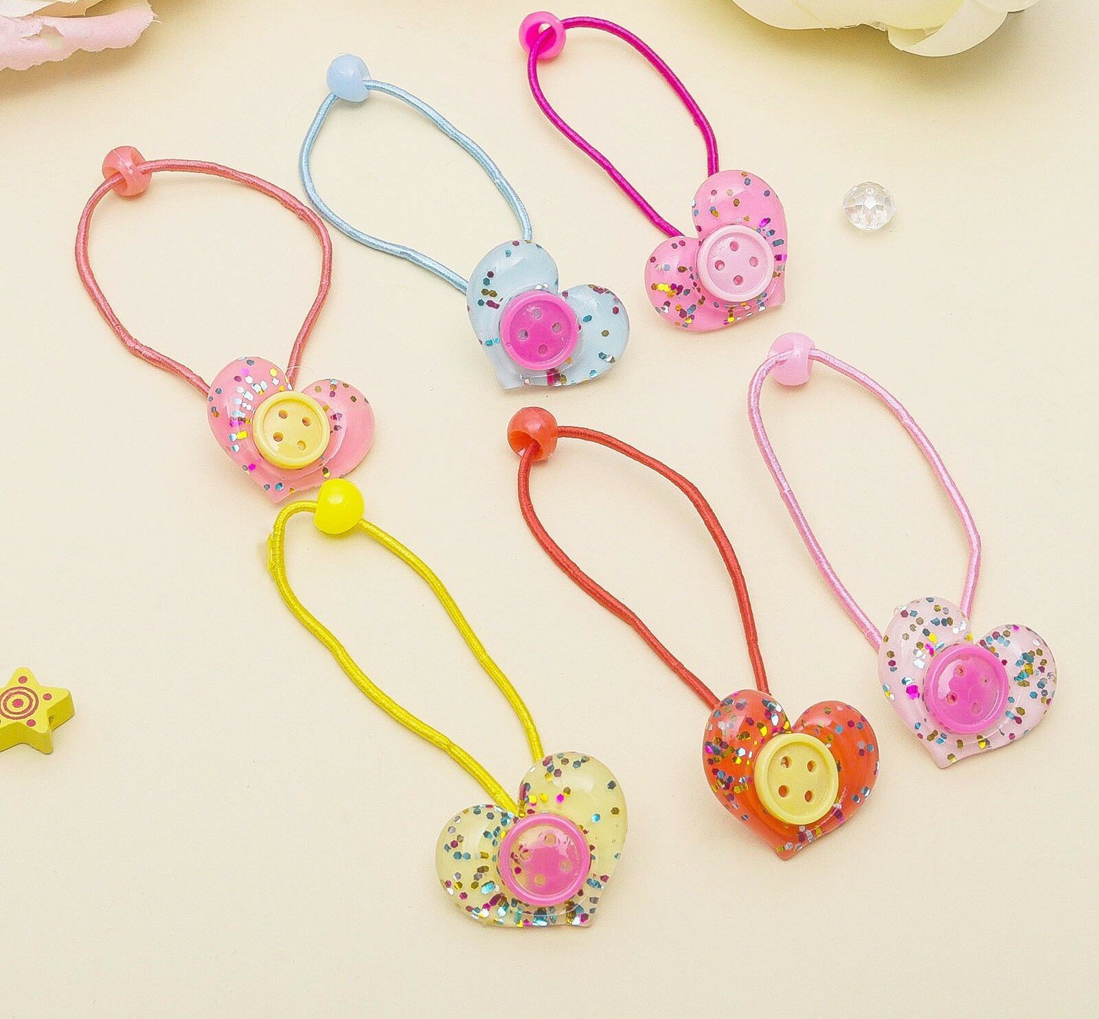 Резинка для волос "Блёстка" сердечко, цвет микс, 6шт