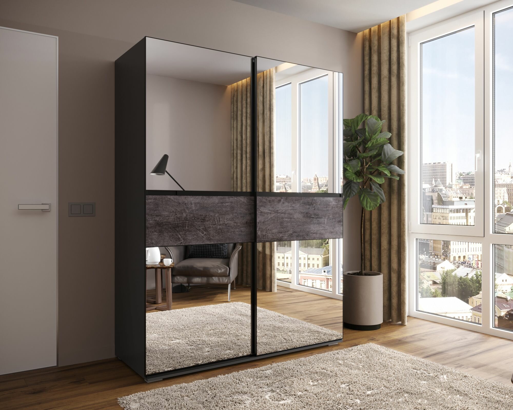 Шкаф купе для одежды со штангой "Аристо Нова 40 МНР" 120х200х60, антрацит / камень темный