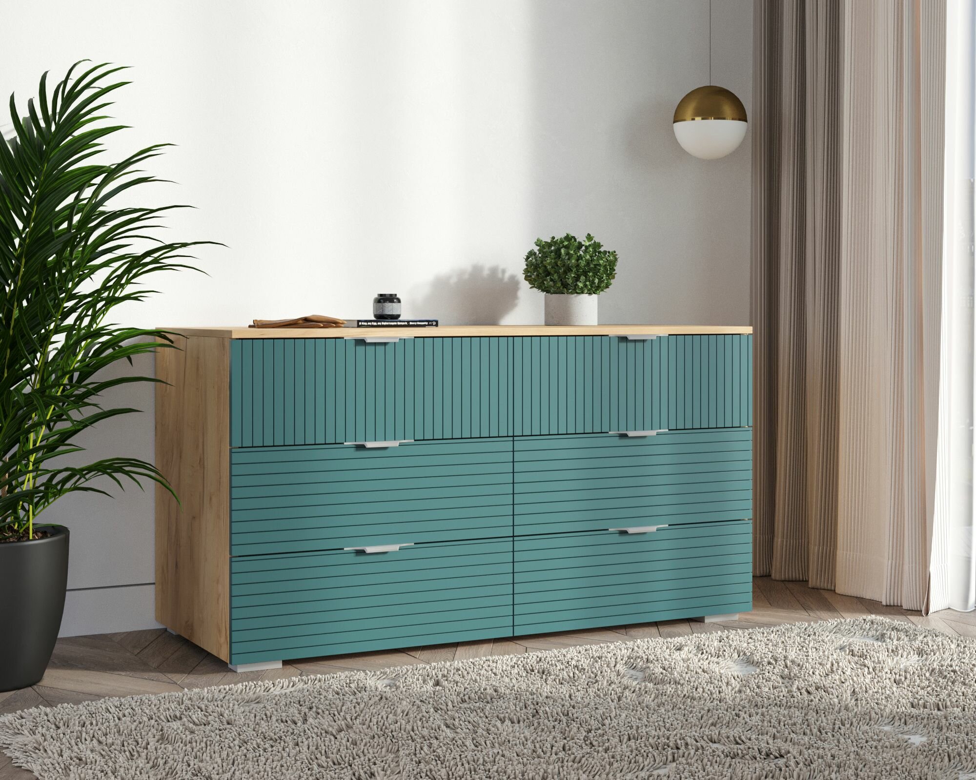Комод для вещей "Аметист 7" 120х64х50, дуб крафт золотой / аквамарин