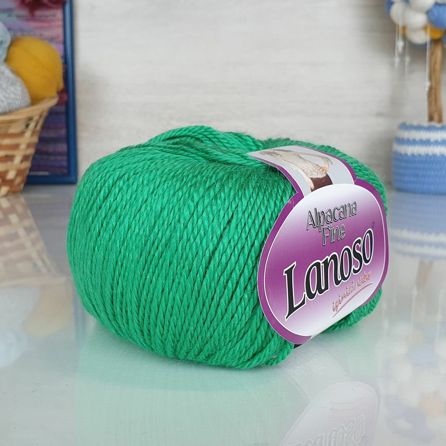 Пряжа Alpacana fine Lanoso, яр. зеленый - 920, 35% шерсть, 25% альпака, 40% акрил, 5 мотков, 100 г, 220 м.