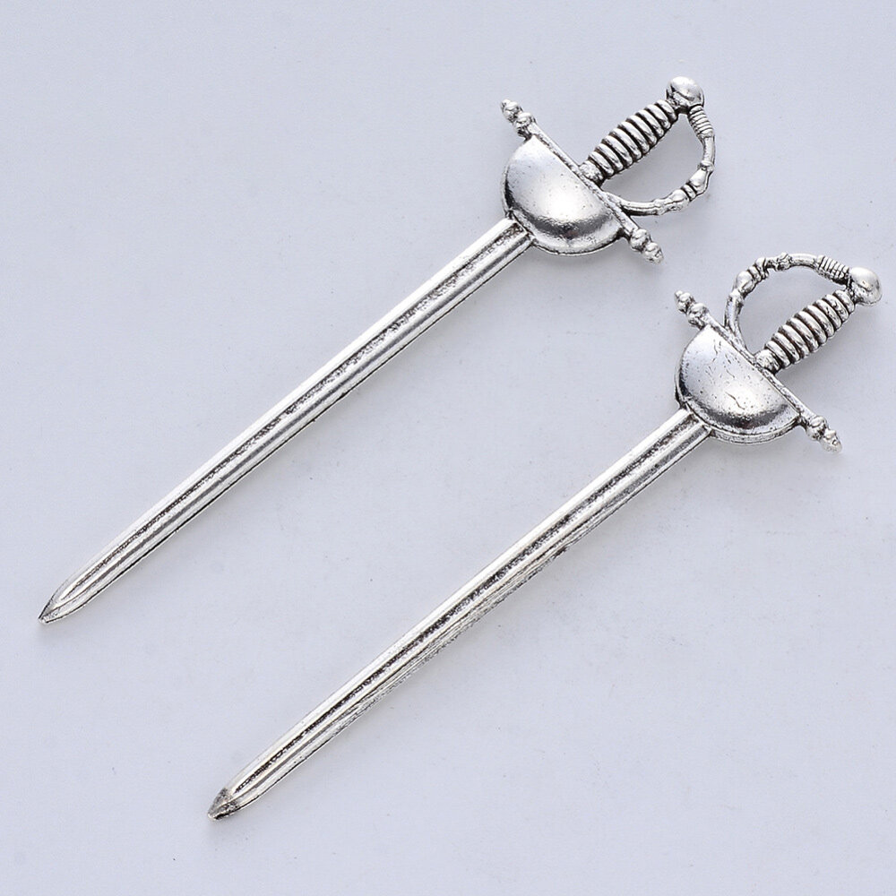Подвеска, 84.5х22.5х5.5, шпага, базовый материал - цинковый сплав, стиль тибетское серебро, 5 шт.