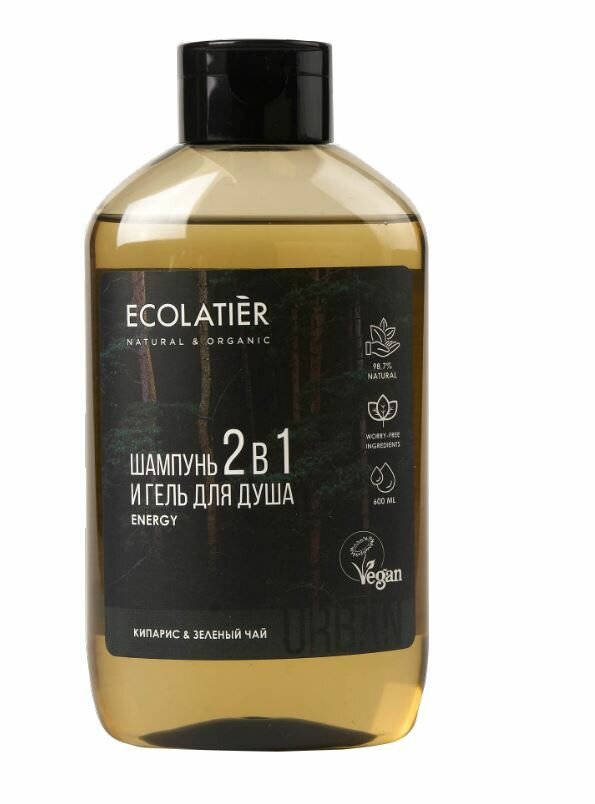 Гель для душа и шампунь мужской ECOLATIER 2в1 Кипарис&зеленый чай, 600мл x 5 упаковок