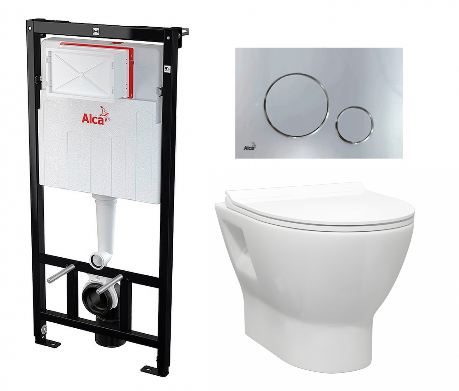 Комплект 3 в 1 инсталляция AlcaPlast + Унитаз подвесной Enio Nativo EN1270551 + кнопка хром