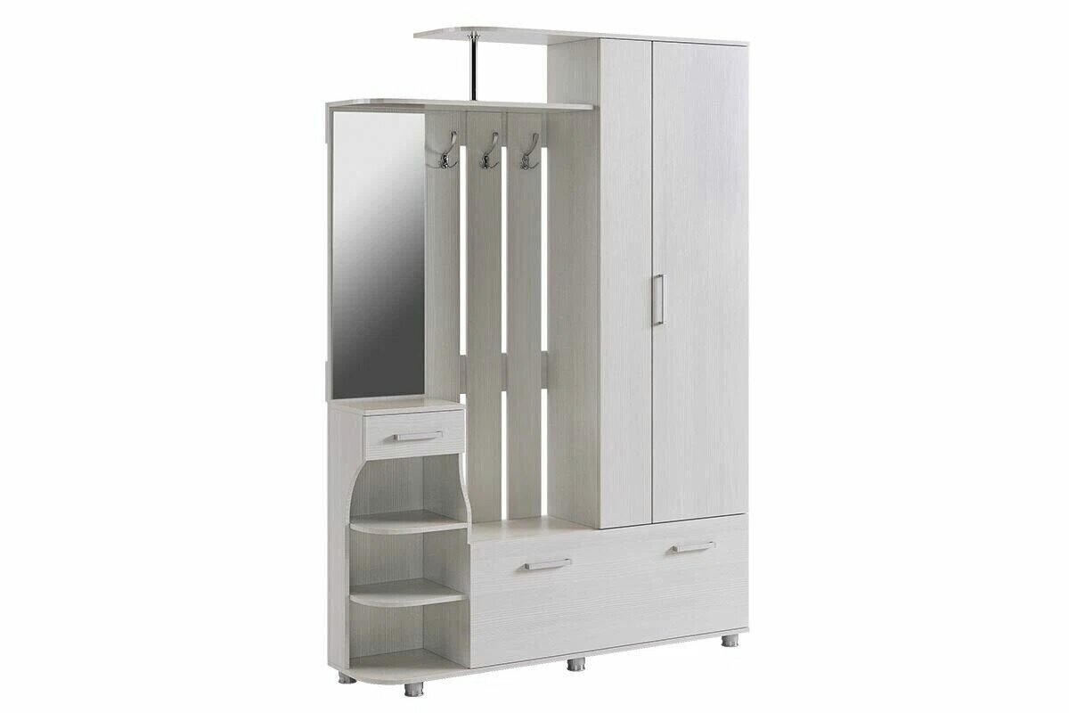 Прихожая «Барселона-2» с зеркалом, ЛДСП, белый ремух (1450х340х2110)