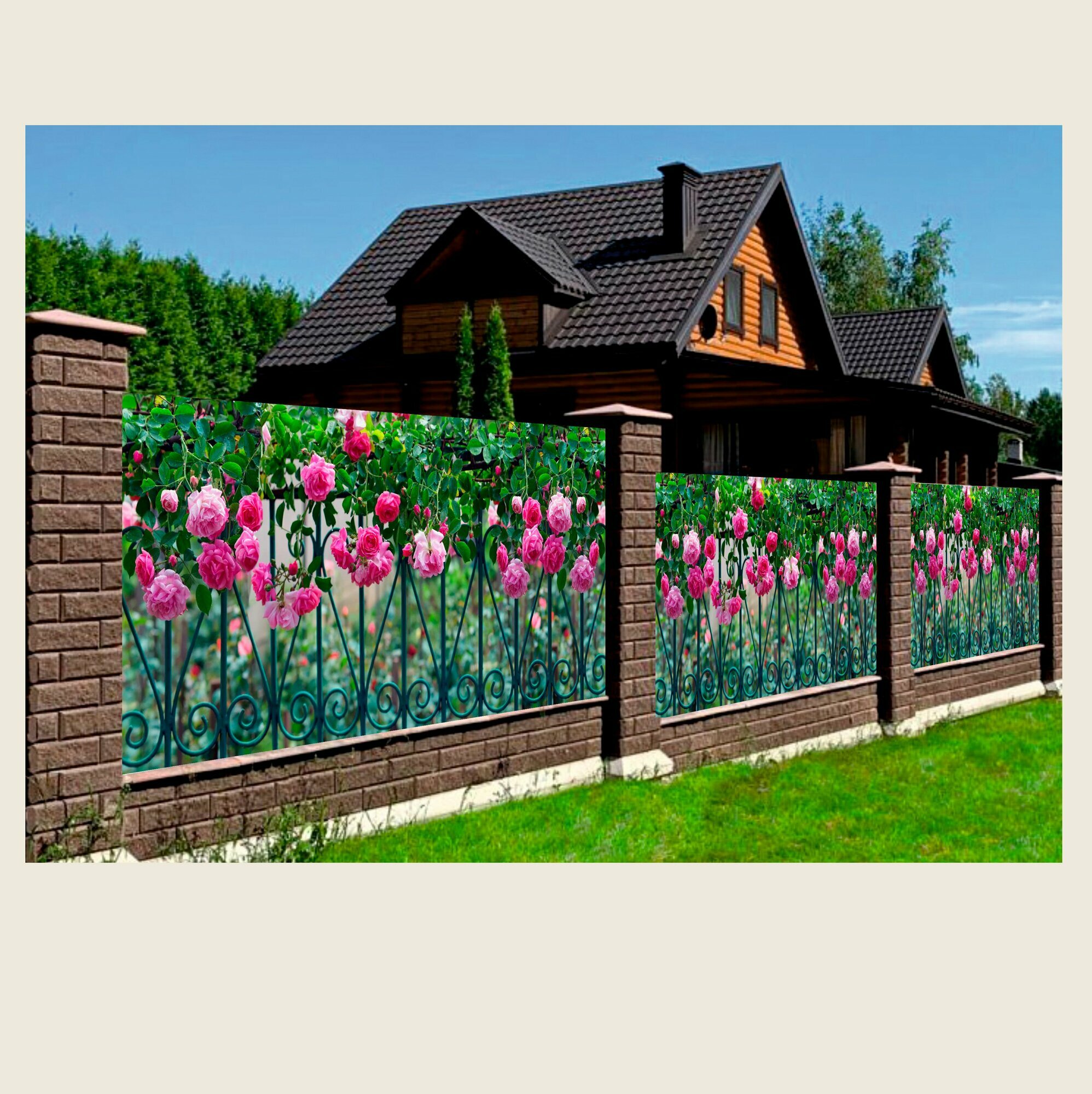 Фотосетка для забора и фасада 1,5 х 3 м с люверсами / Кованный забор