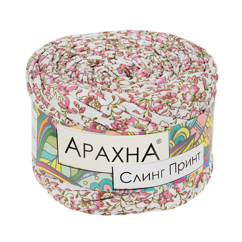 Пряжа ARACHNA "Sling Print" 100% хлопок 150 г 50 м № 006 цветочек_розовый