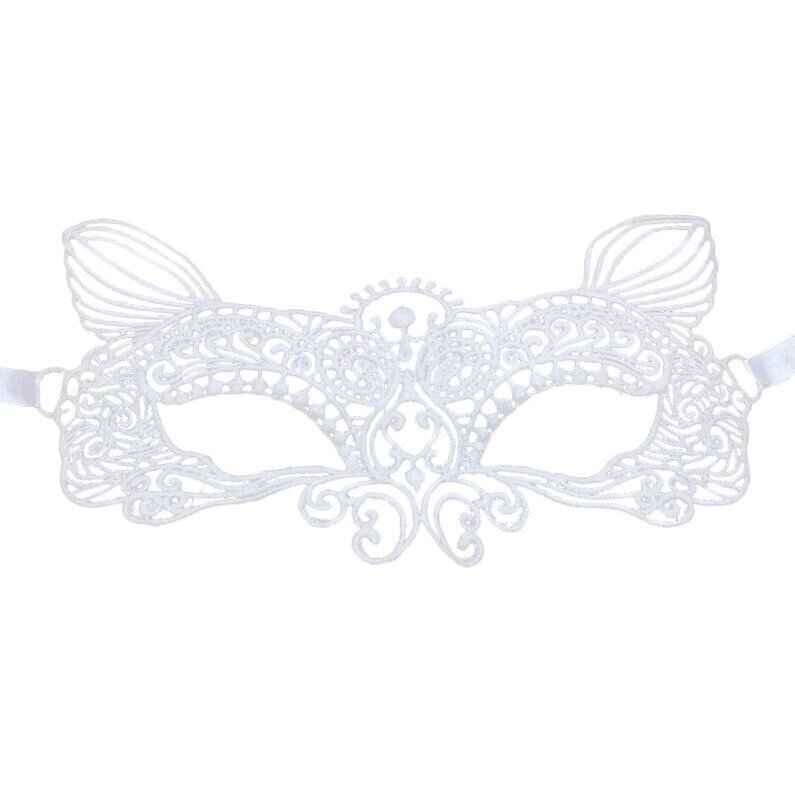 Маска кружевная, фигурная, Кошечка, Белый, 16*24 см, 1 шт.