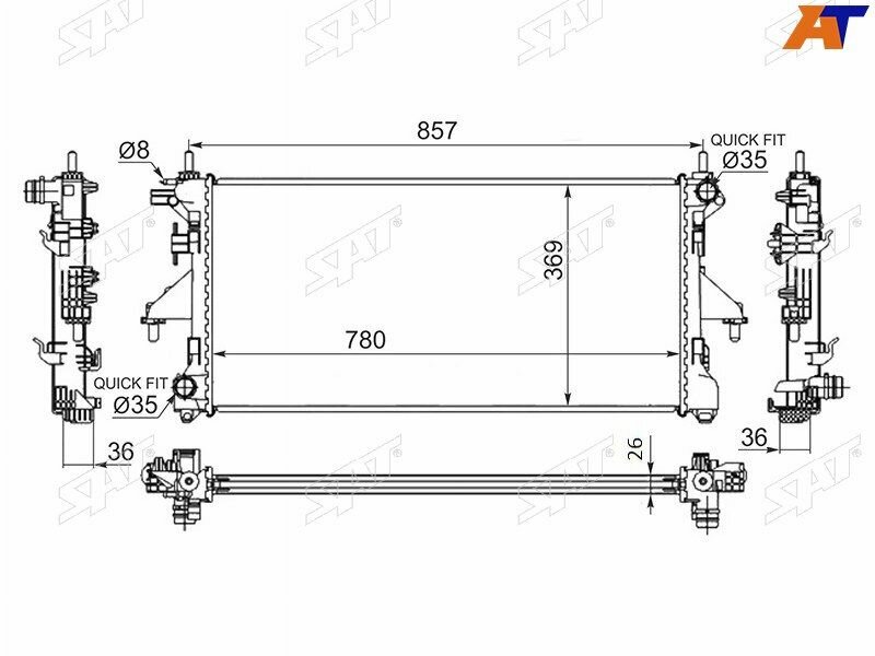 . SAT Радиатор охлаждения двигателя для Peugeot Boxer 06- / Citroen Jumper 06- / Fiat Ducato 06-