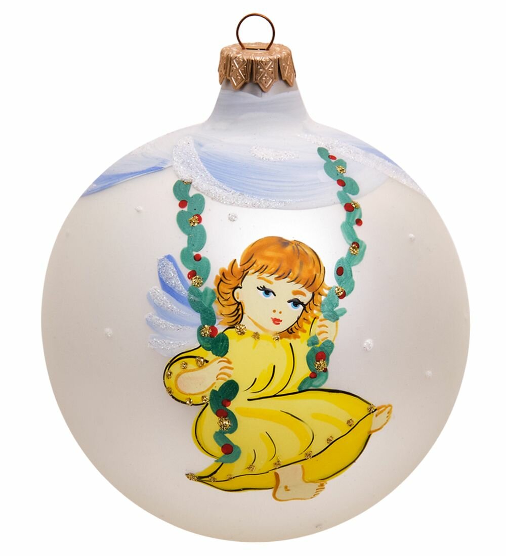 Елочная игрушка Шар 'Ангел на качелях' 100 мм