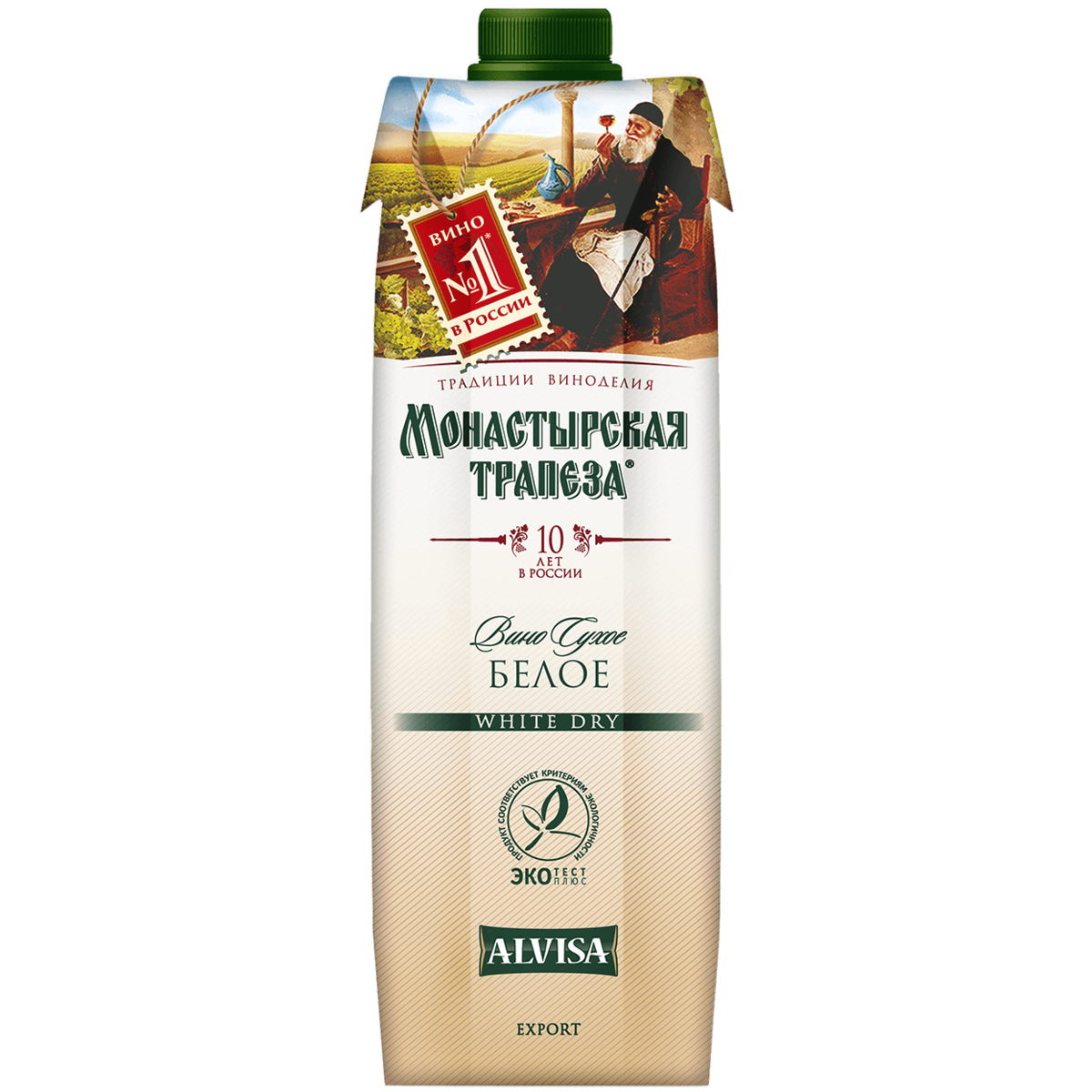 Вино столовое Монастырская трапеза белое сухое 1 л