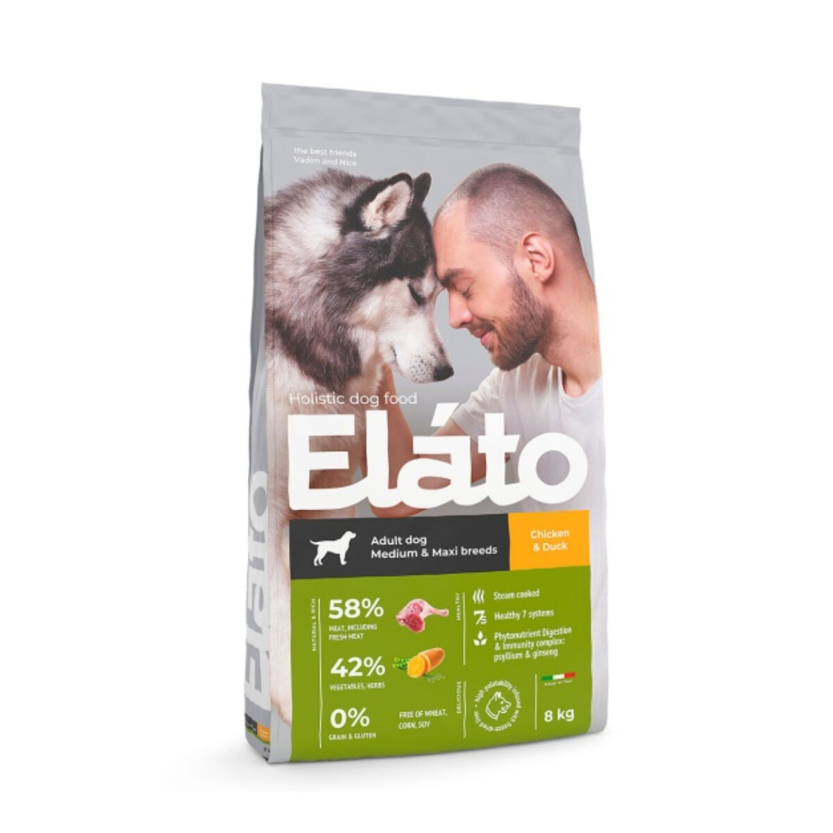 ELATO Holistic сухой корм для собак средних и крупных пород с Курицей и Уткой 8кг