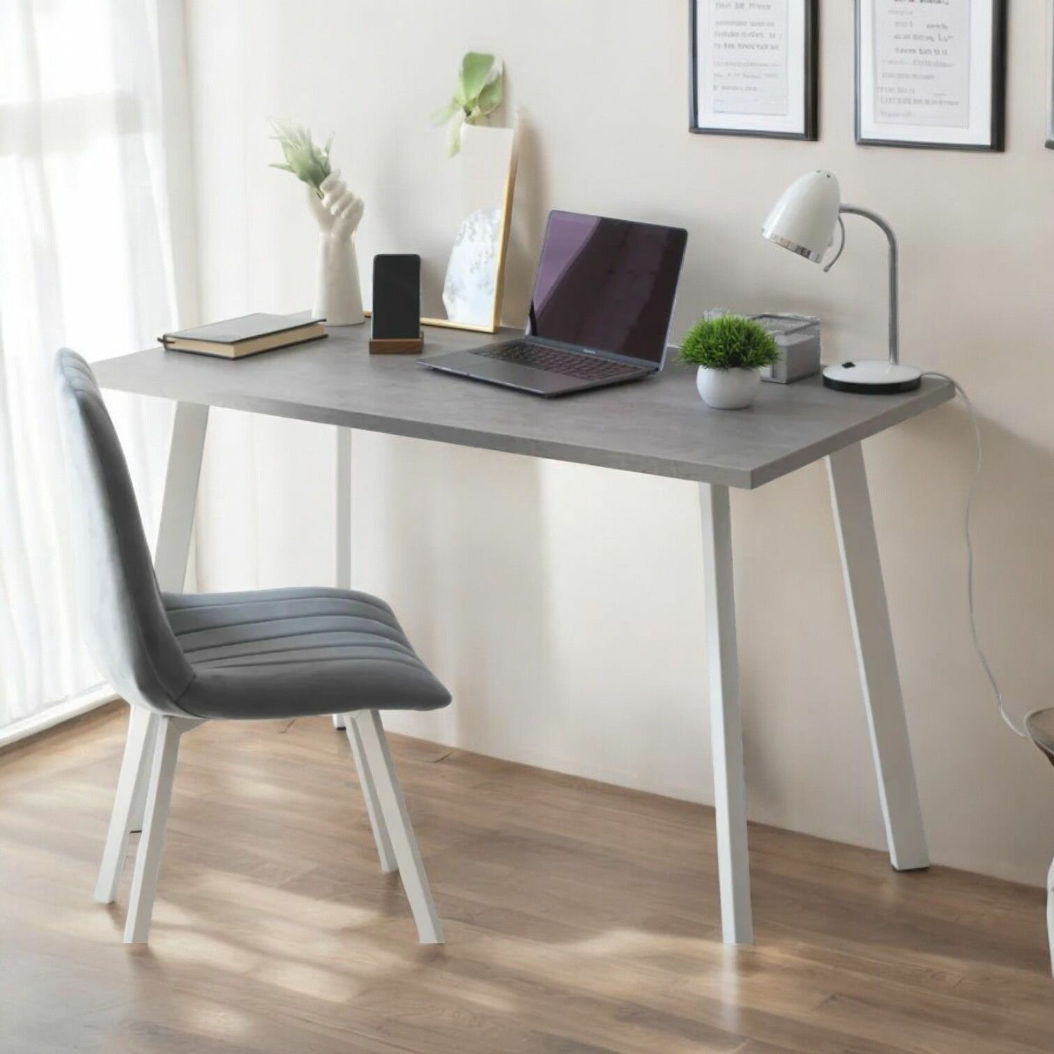 Письменный стол Компьютерный Бетон 80*80 см. Ножки ник белые