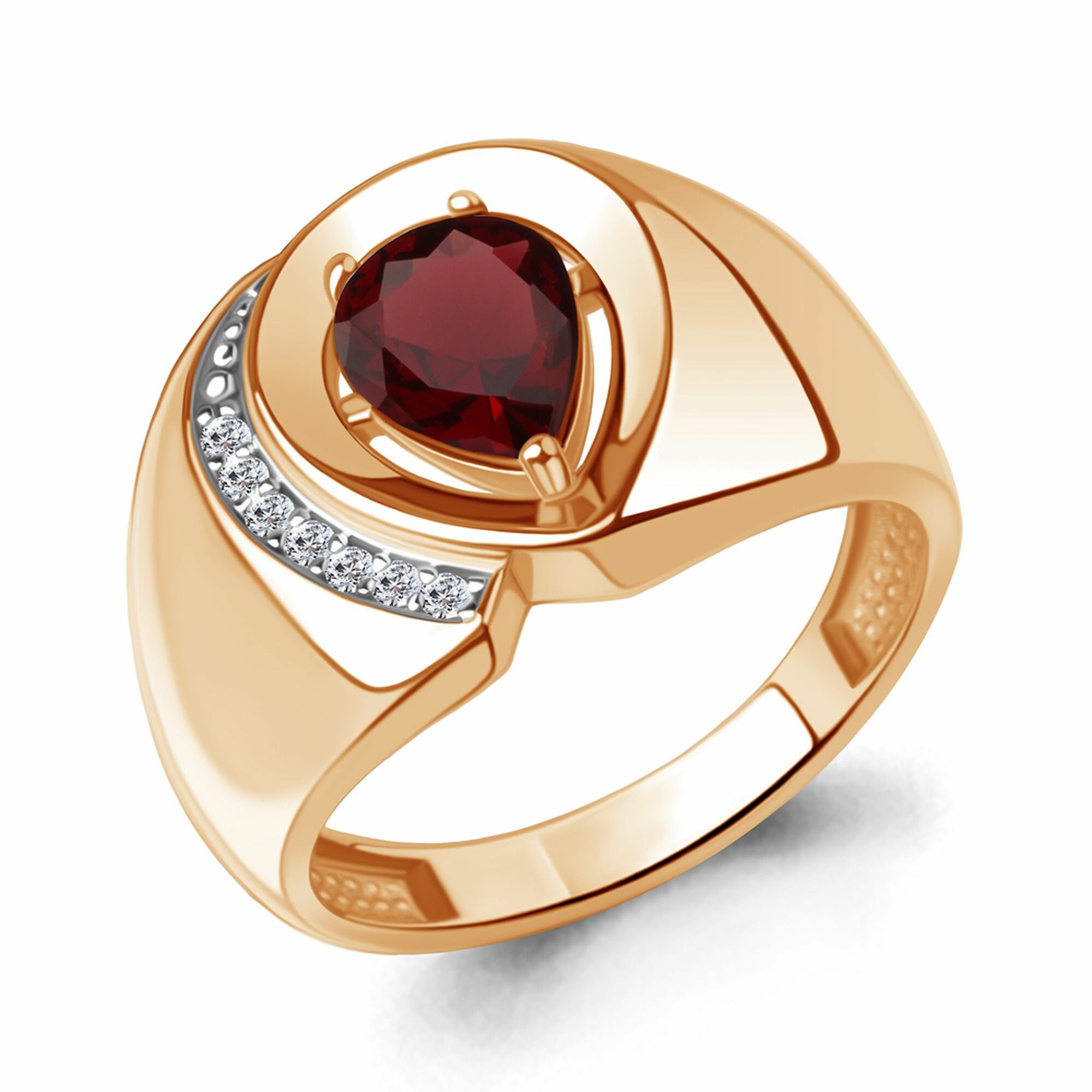 Кольцо Diamant online, серебро, 925 проба, золочение, гранат, фианит