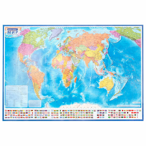 Карта мира политическая 199х134см, 1:15.5М, с ламинацией, интерактивная, европодвес, BRAUBERG, 112387