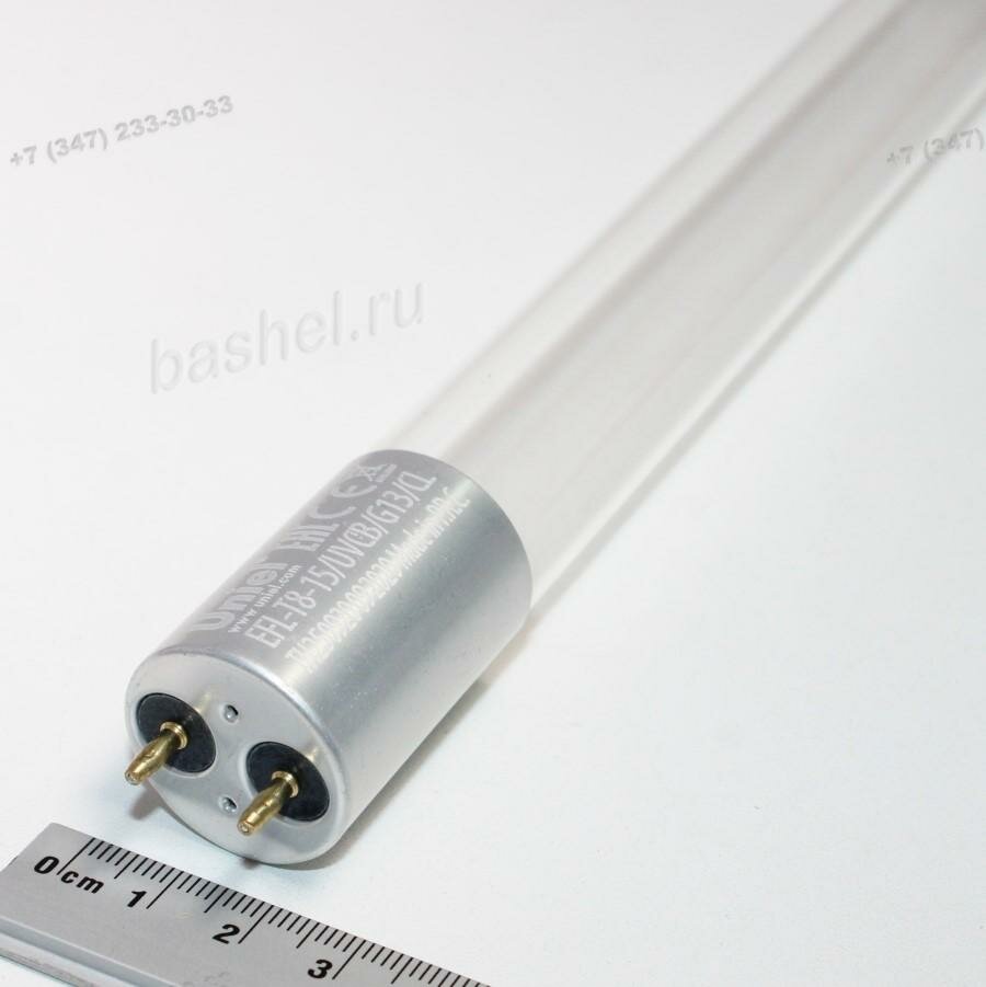 Лампа ультрафиолетовая бактерицидная Uniel T8 G13 15W, 253.7нм 438x25 без озона, кварц. стекло EFL-T8-15/UVCB/G13/CL
