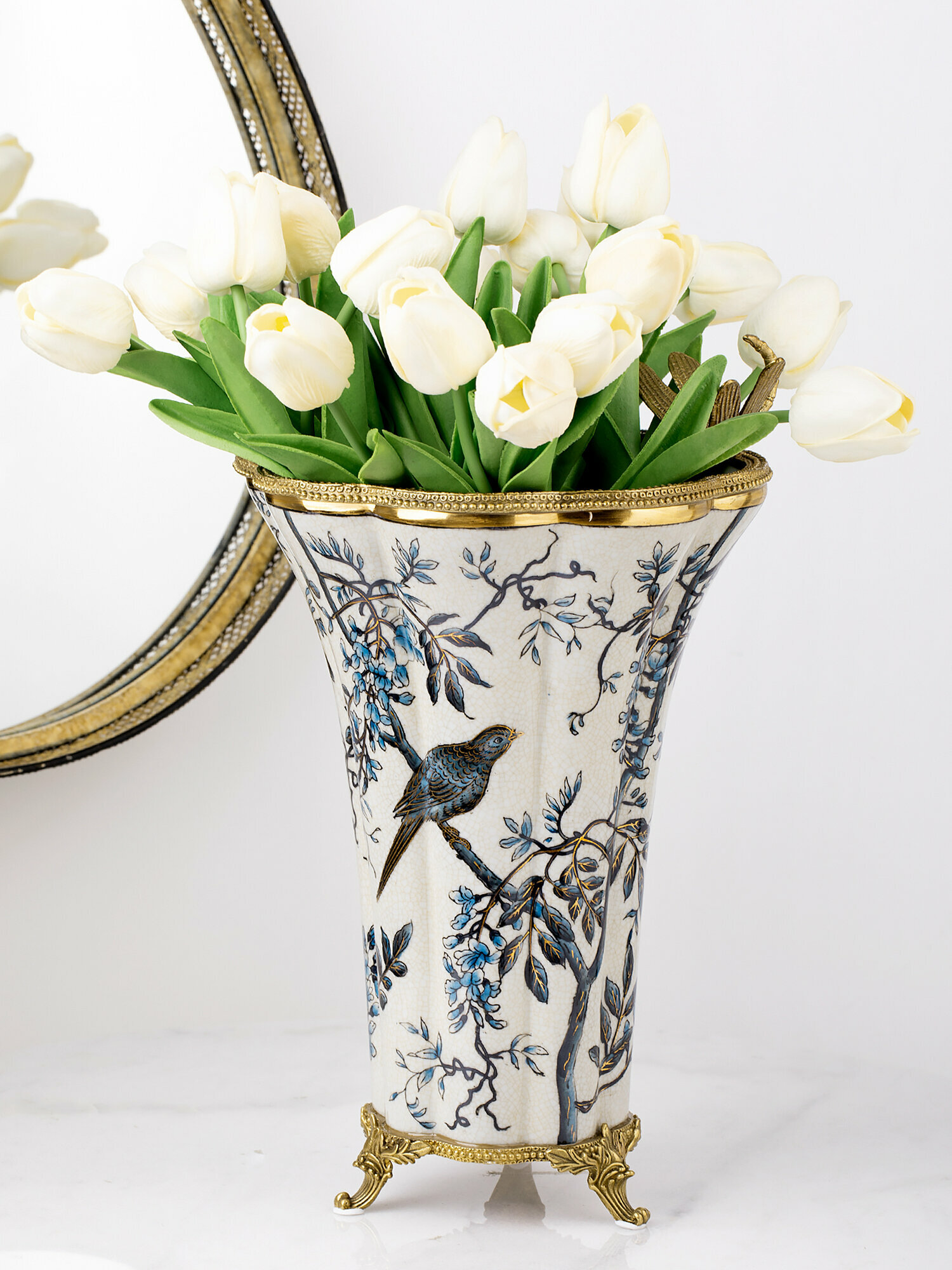 31G1757/A1159HC/HX1611 Ваза со стрекозой 23x21x33см, Фарфор, бронза, Glasar