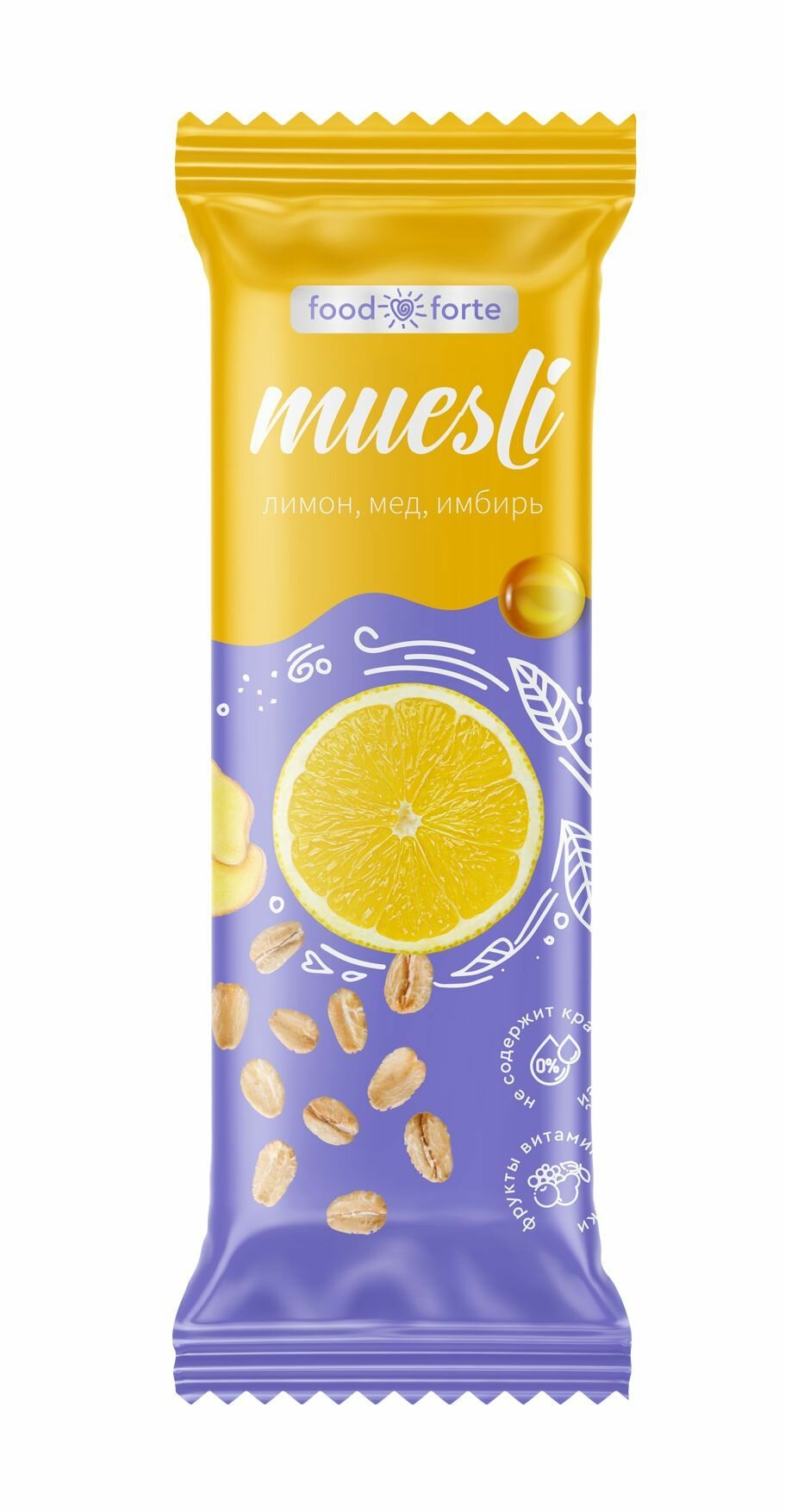 Батончик мюсли FoodForte, Лимон, мед, имбирь, 50 г