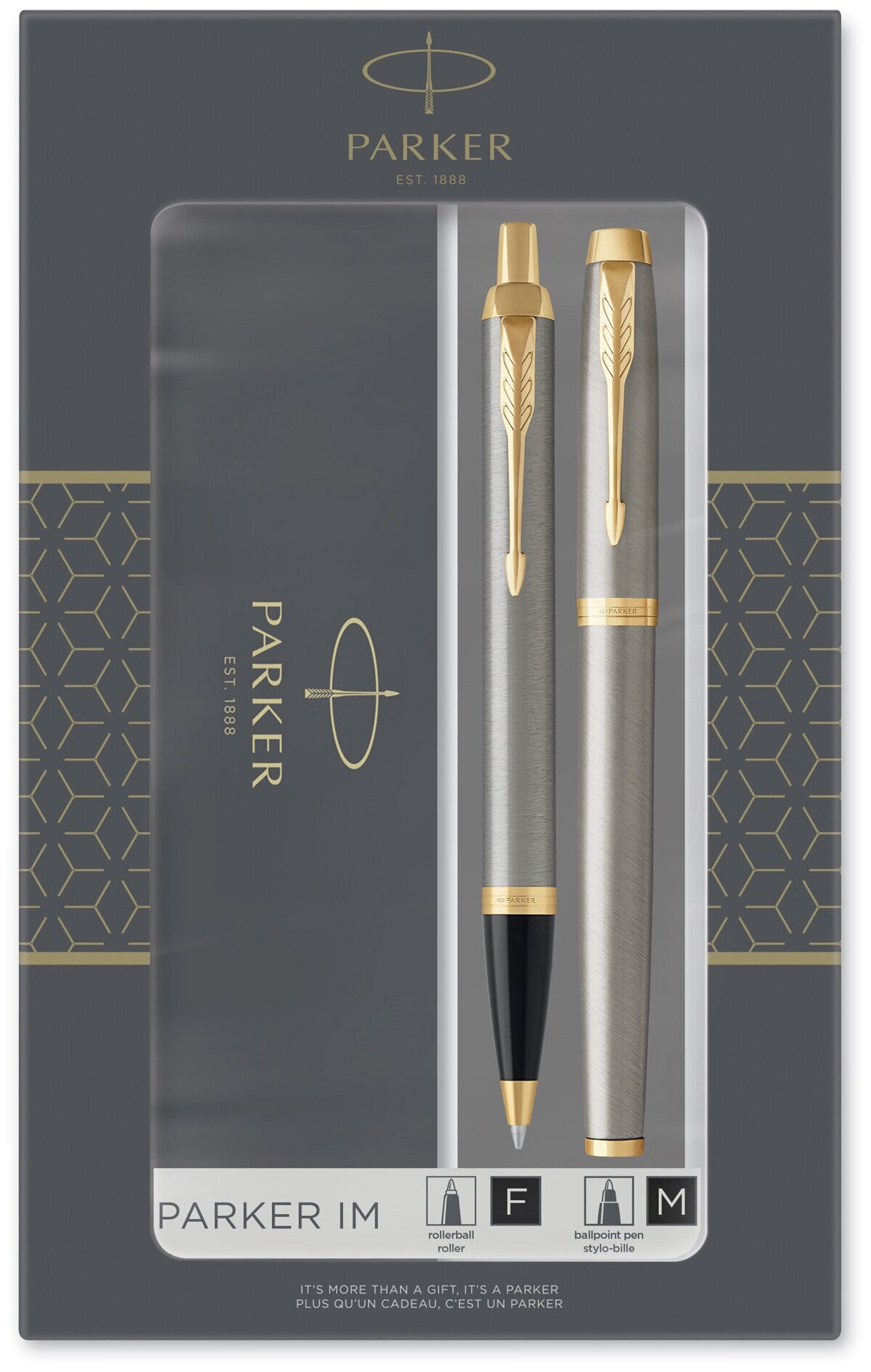 Parker 2093217-NS Набор: шариковая + роллерная ручки IM Core TK223, Brushed Metal GT