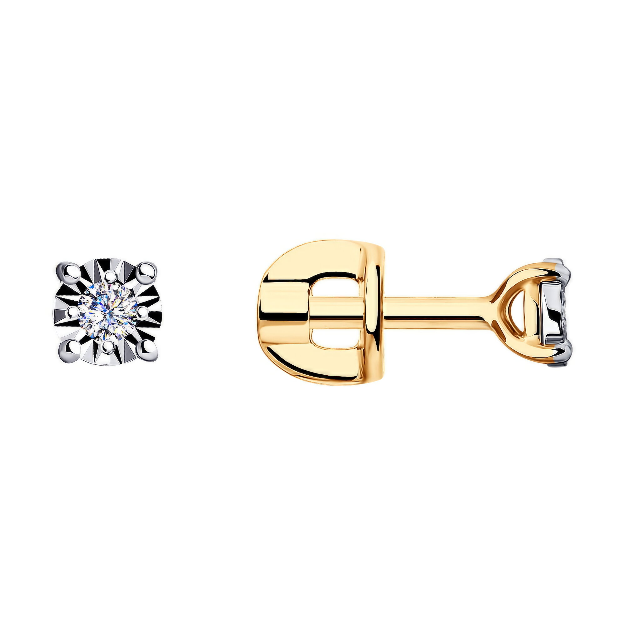 Серьги пусеты, красное золото, 585 проба, бриллиант