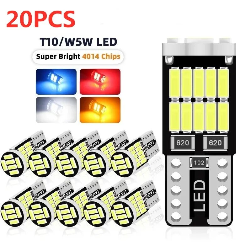2шт T10 W5W LED Canbus белый автолампа