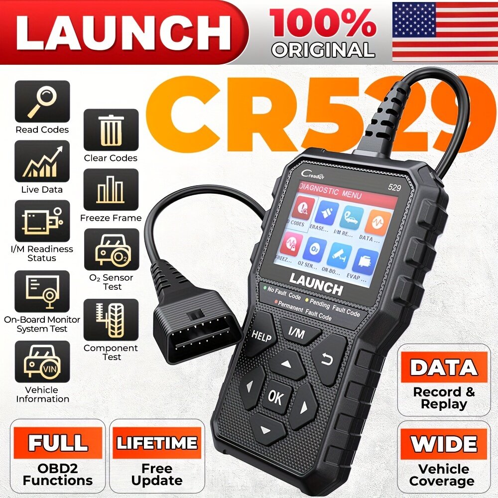 LAUNCH CR529 OBD2 Сканер Диагностический Инструмент, Полный OBD2 Сканер для Автомобилей, Бесплатные Обновления на Всю Жизнь