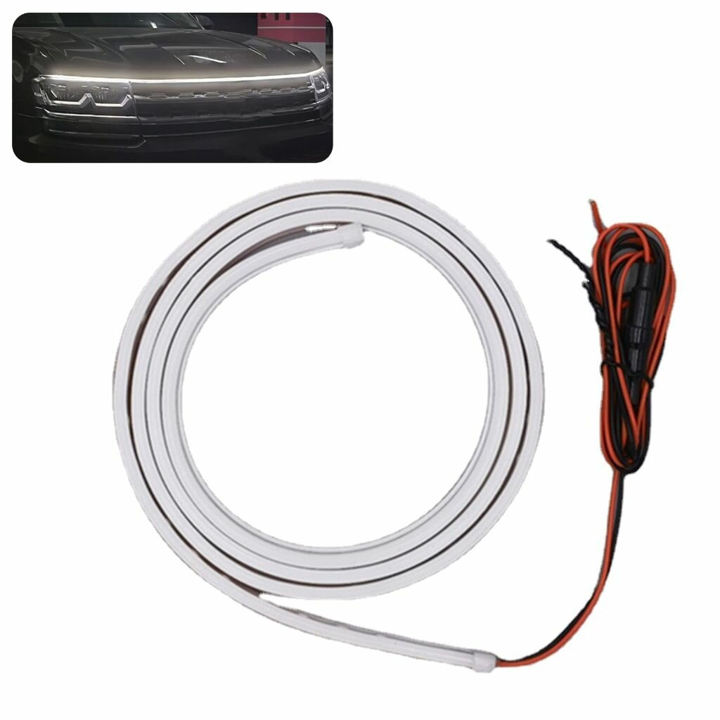 (1 шт.) Автомобильная светодиодная подсветка капота с дневным ходовым светом, гибкая водонепроницаемая декоративная подсветка-красный свет-2,2 метра