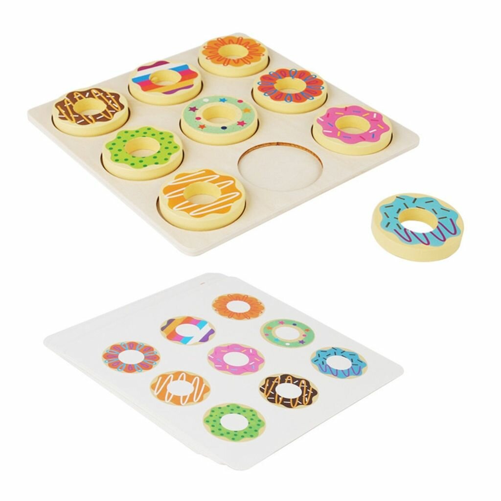 1 коробка пончиков, подходящих по цвету для распознавания образов в раннем детском возрасте, деревянные игрушки-пазлы