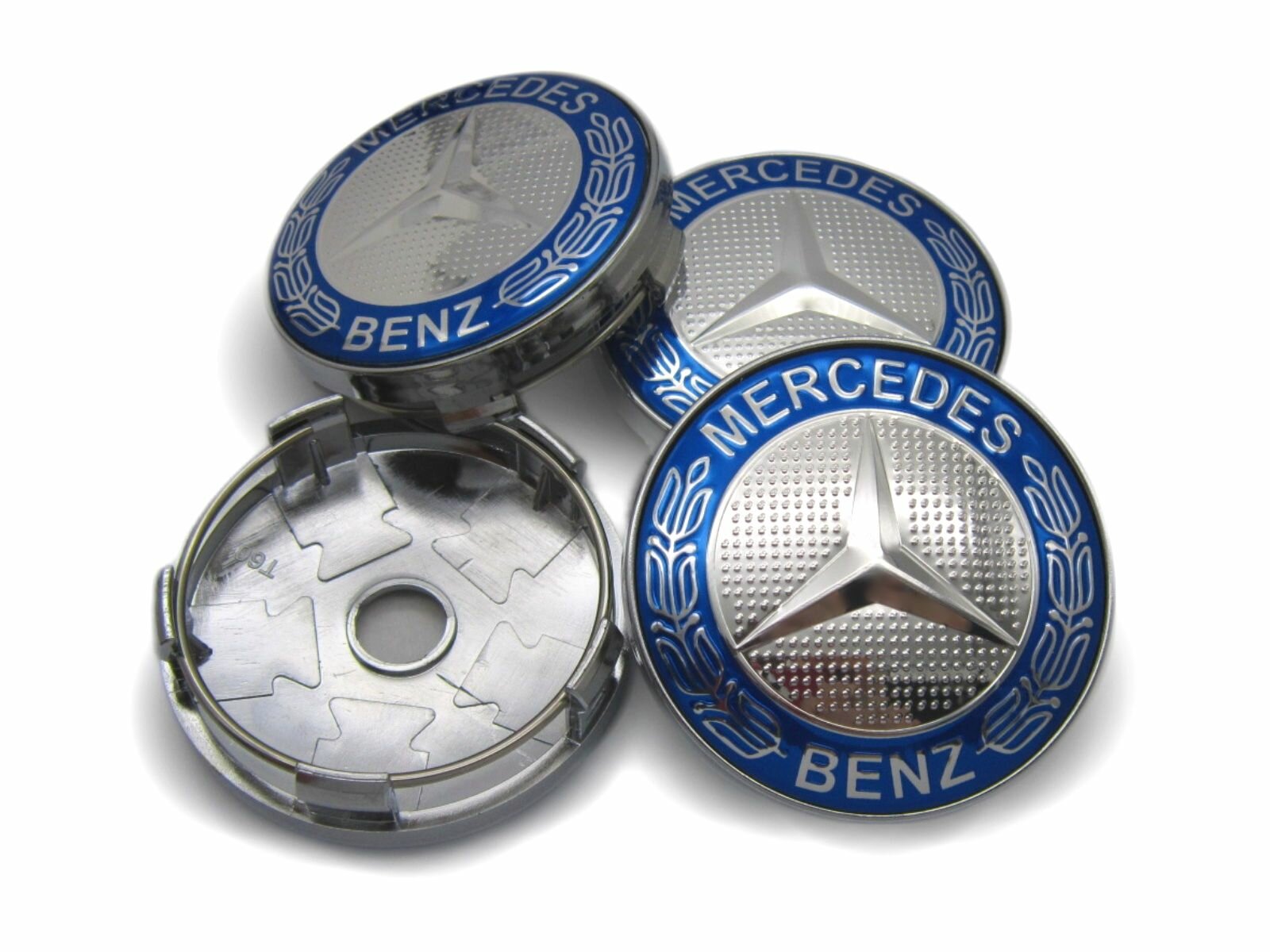 Колпачки, заглушки на литые диски Mercedes Benz blue 60/56 мм, комплект 4 шт.