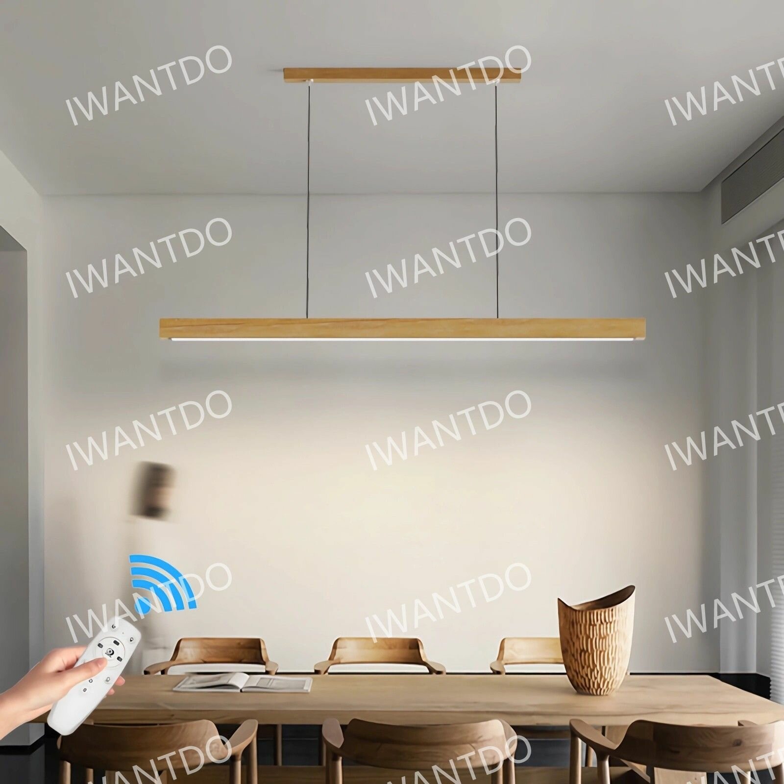 Дерево Подвесной светильник IWANTDO BD424 LED Диммируемая для Столовая Кухня Офис Бар Люстра Регулируемая по высоте
