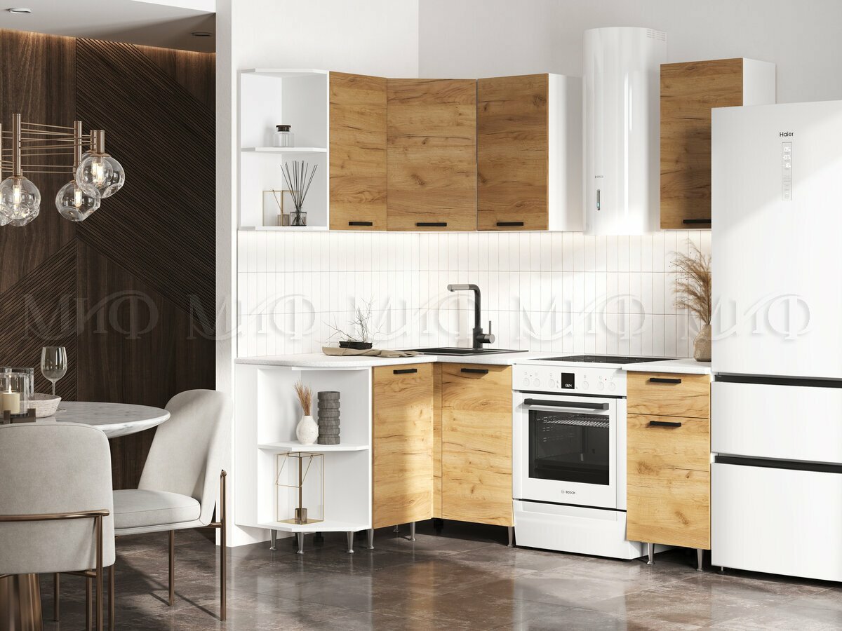 Кухня угловая Миф Рио NEW ЛДСП 2,0 х 1,3м (490) цвет Дуб Крафт, столешница 26мм Кастилло темный