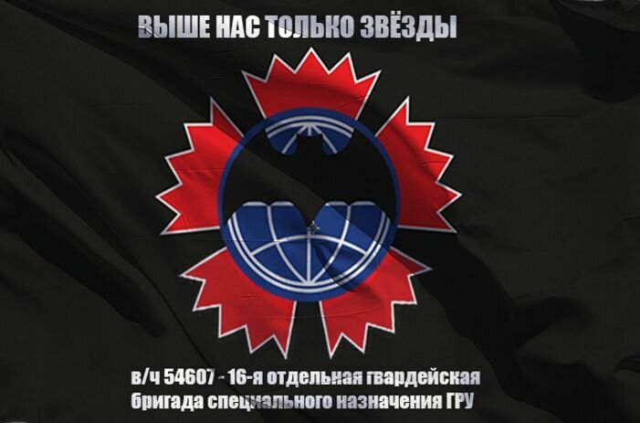 Флаг 16-я отдельная гвардейская бригада специального назначения ГРУ с большой гвоздикой, 70х105 см на сетке для уличного флагштока