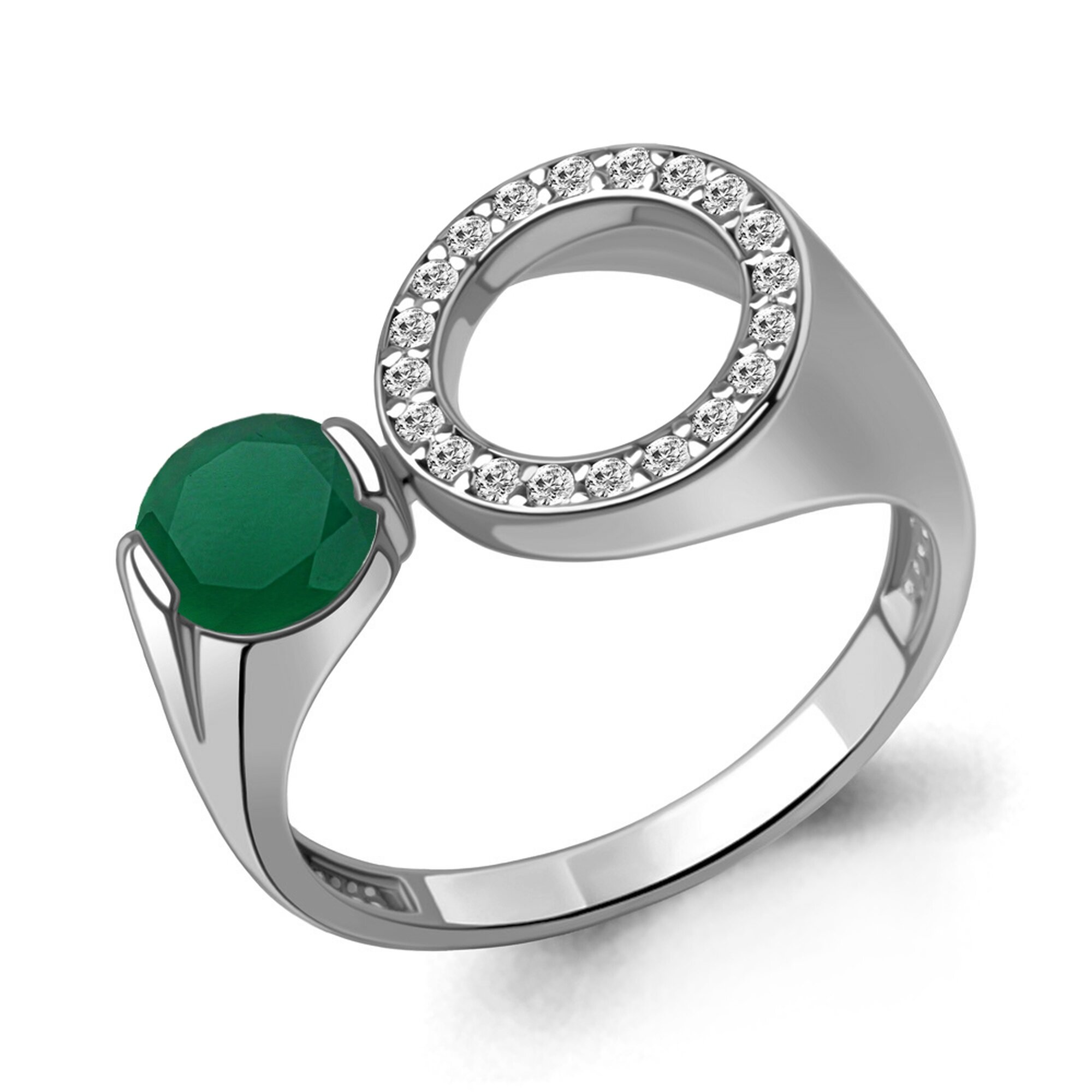 Кольцо, серебро, 925 проба, родирование, агат, фианит