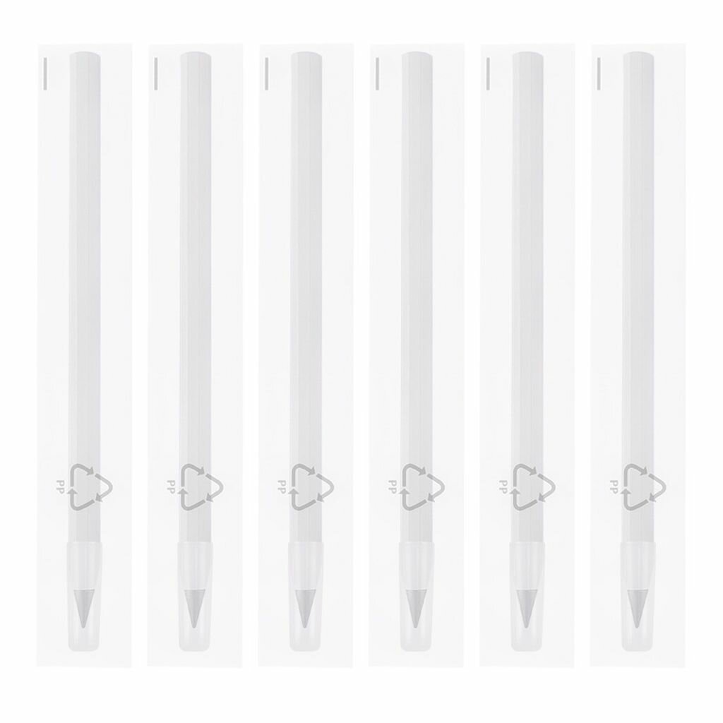 Карандаш, Вечный карандаш с восьмигранным корпусом - белый, 6 шт