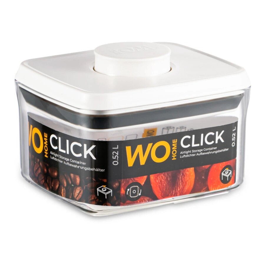 Контейнер для сыпучих продуктов с вакуумной крышкой WO HOME CLICK 520 мл, 12,3х10,5х7,7 см, пластик