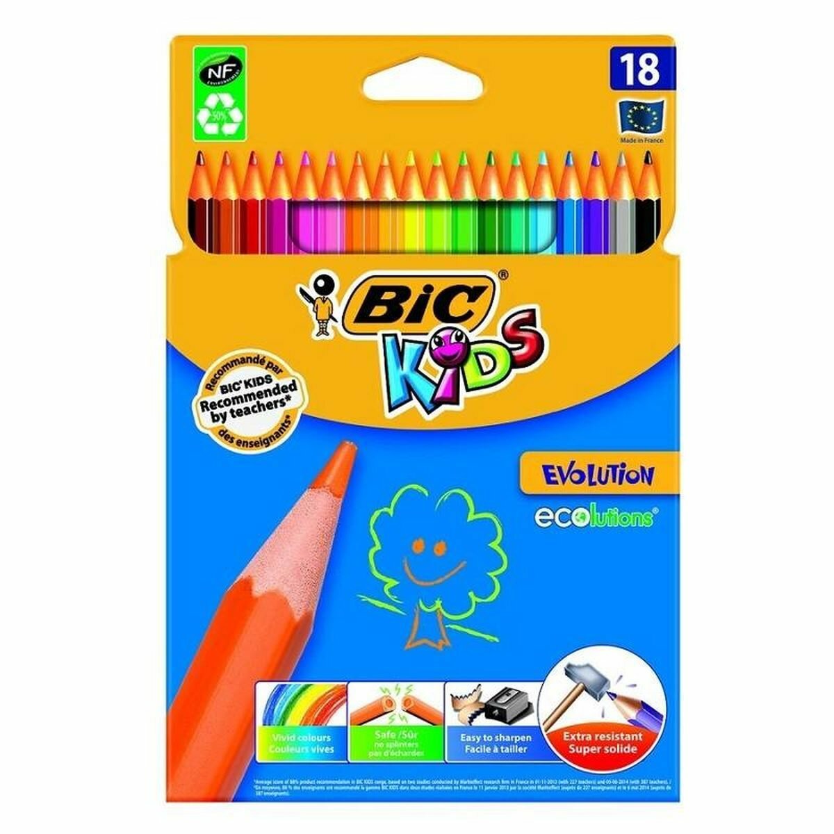 Карандаши цветные 18 цветов BIC Kids ECOlutions Evolution (L=175мм, D=7мм, d=3.2мм, 6гр) картонная упаковка (829728), 24 уп.