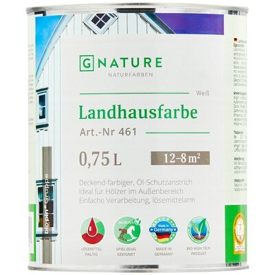 Краска Gnature 461 Landhausfarbe фасадная, укрывная по дереву, белый 0,75л